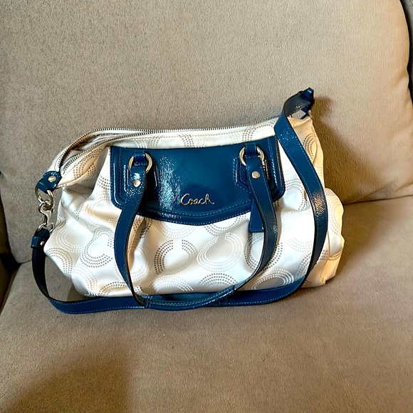 Coach | Bags | Coach Satchel Light Khaki Cobalt | Poshmark